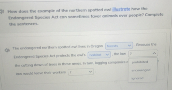 Solved: How does the example of the northern spotted owl illustrate how ...