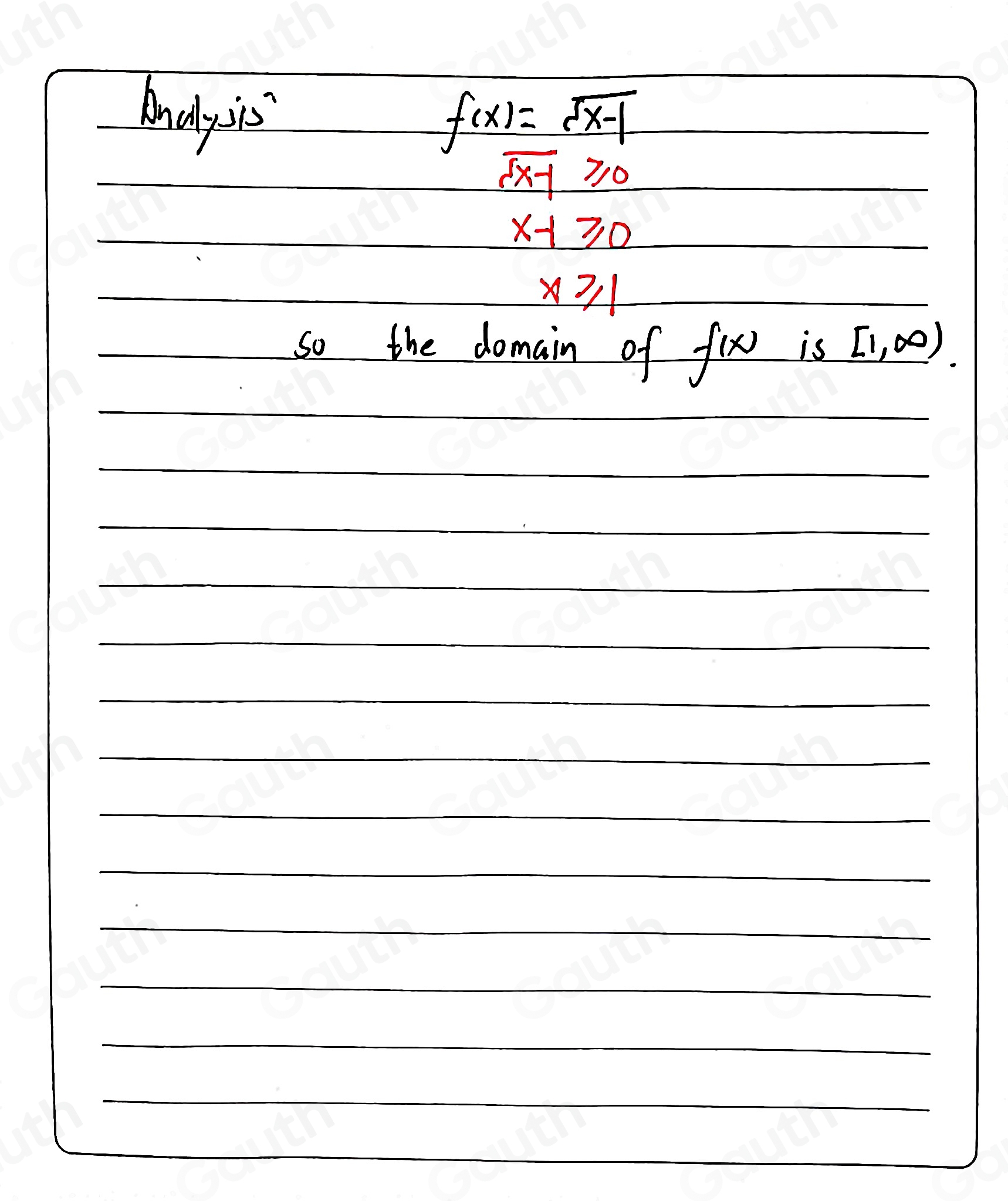Solved: What is the domain of the function f(x)=sqrt(x-1) (Enter r for ...