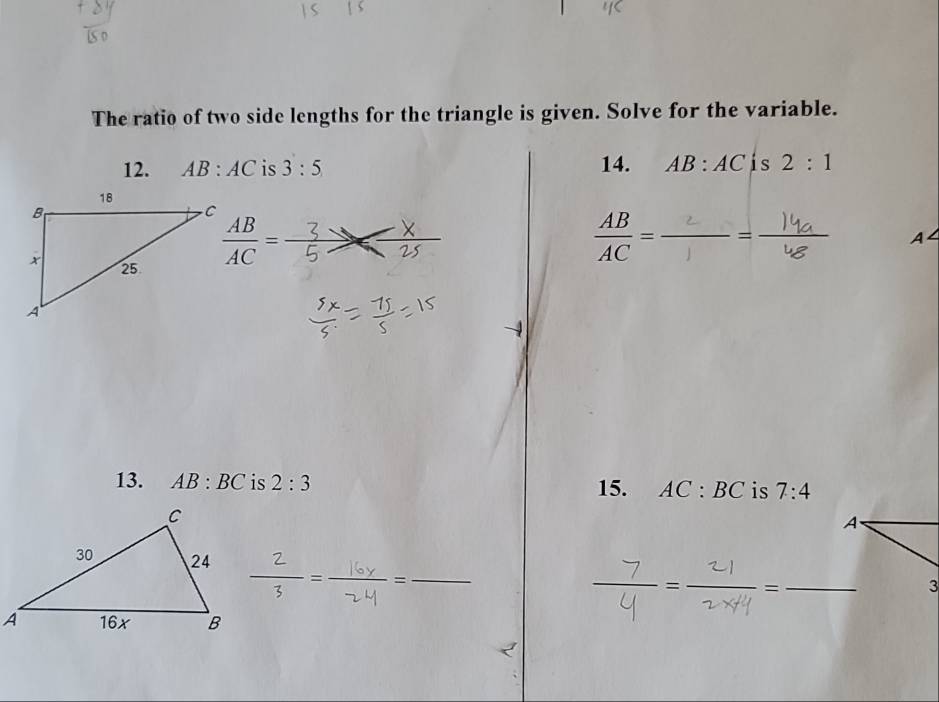 Solved: The ratio of two side lengths for the triangle is given. Solve ...