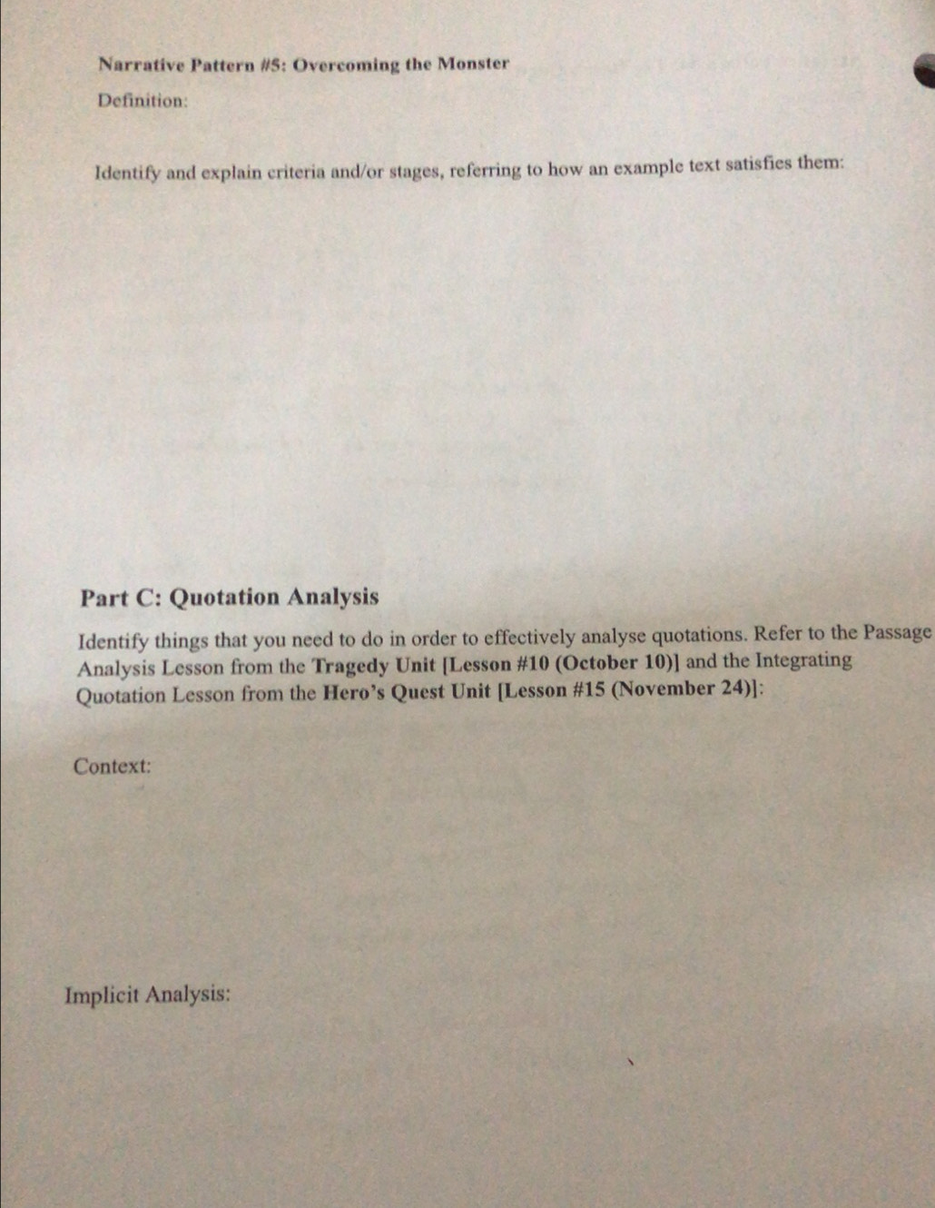 Solved: Narrative Pattern #5: Overcoming the Monster Definition ...