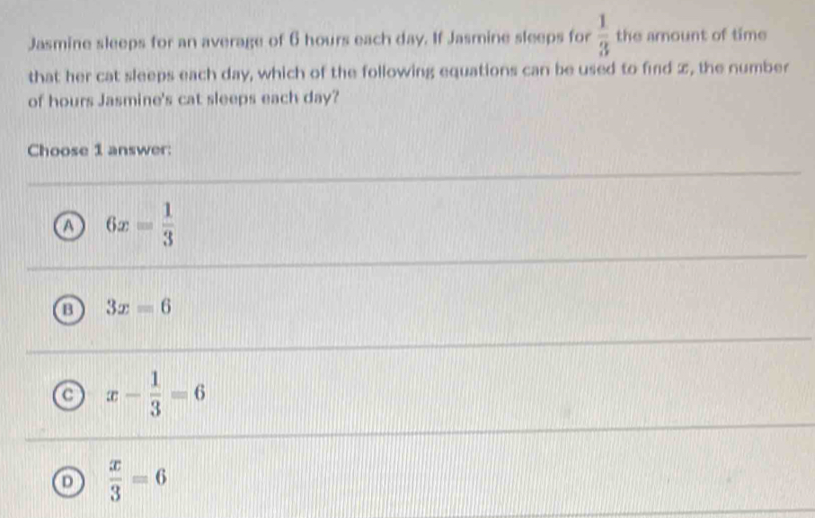 Solved: Jasmine sleeps for an average of 6 hours each day. If Jasmine ...