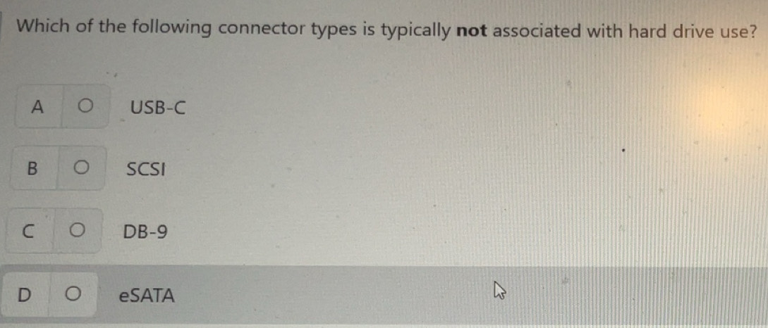 Solved: Which of the following connector types is typically not ...