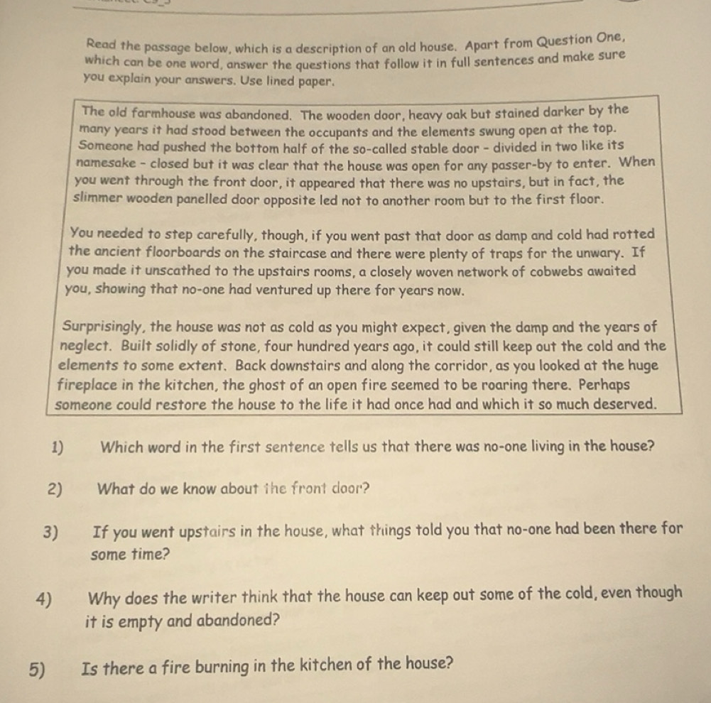 Solved: Read the passage below, which is a description of an old house ...