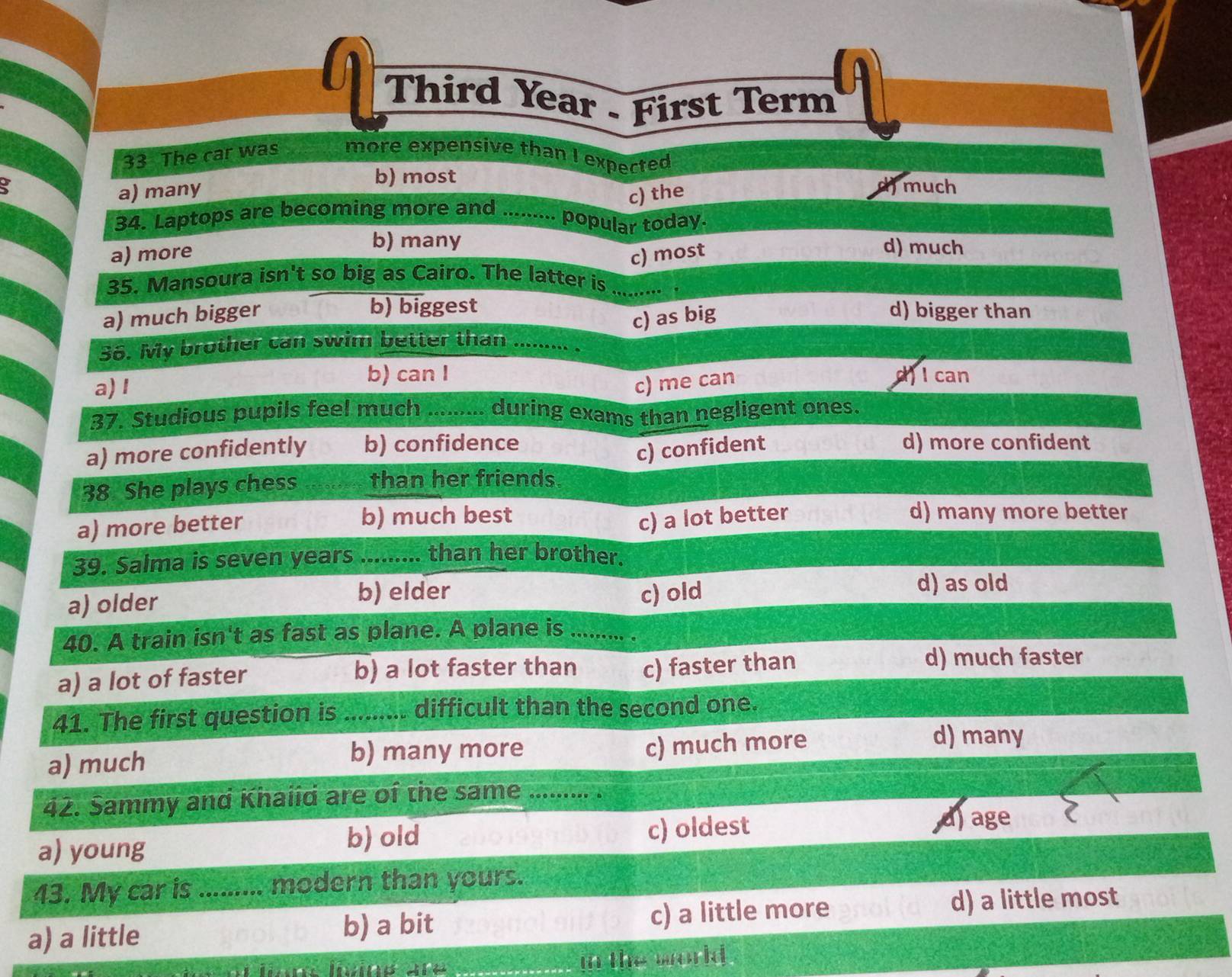 Solved: Third Year - First Term 33 The car was more expensive than I ...