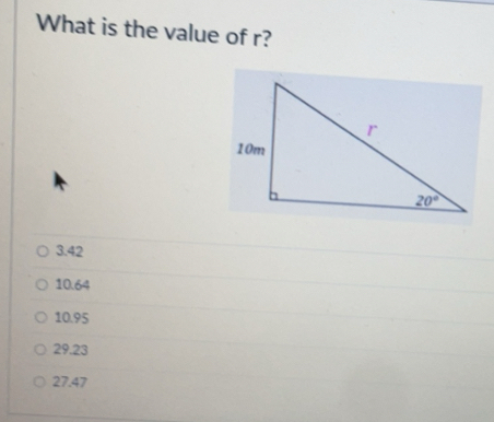 Gelöst:What is the value of r? 3.42 10.64 10.95 29.23 27.47