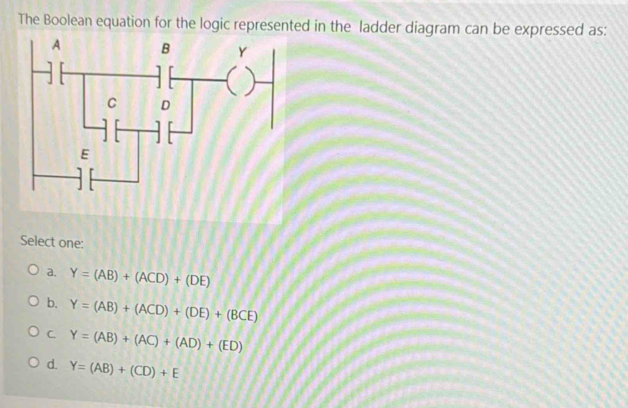 Solved: The Boolean equation for the logic represented in the ladder ...