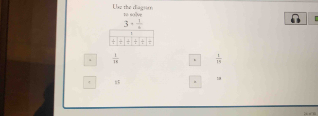 Solved: Use the diagram to solve 3+ 1/6 A 1/18 1/15 18 c 15 D. 24 of 30 ...