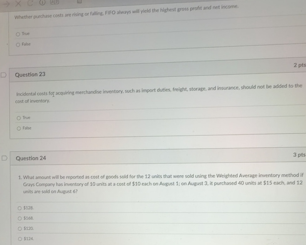 Solved: Whether purchase costs are rising or falling, FIFO always will ...