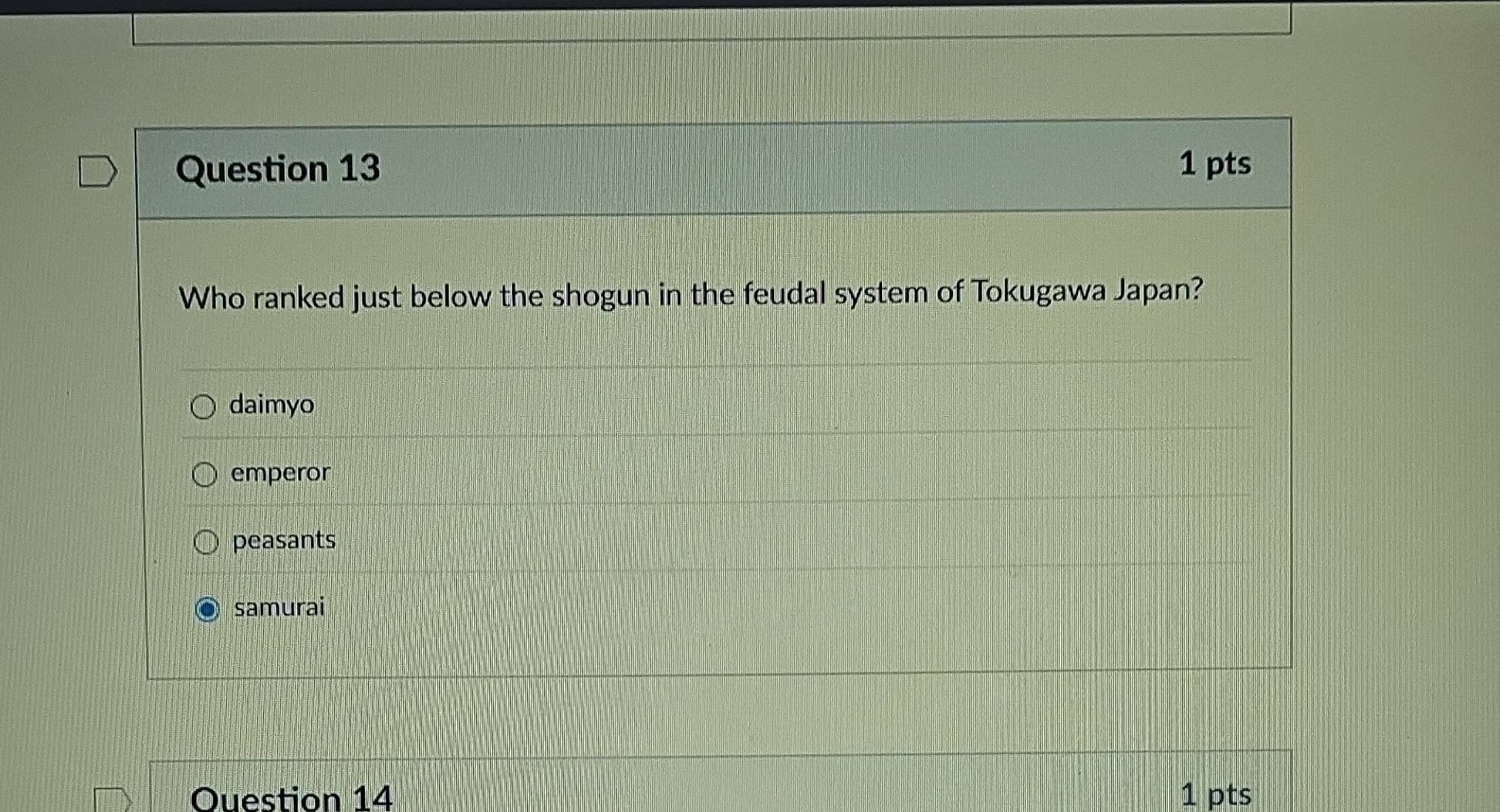 Solved: Who ranked just below the shogun in the feudal system of ...