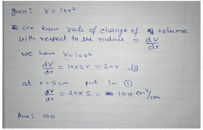 Solved: The volume Vcm^3 of a cylinder with radius r cm is given by V ...