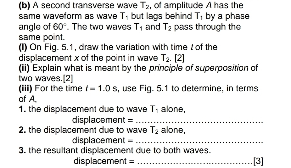 Solved: A second transverse wave T_2 , of amplitude A has the same ...