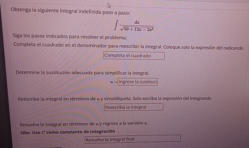 Resuelto:Obtenga la siguiente integral indefinida paso a paso: ∈t dx ...