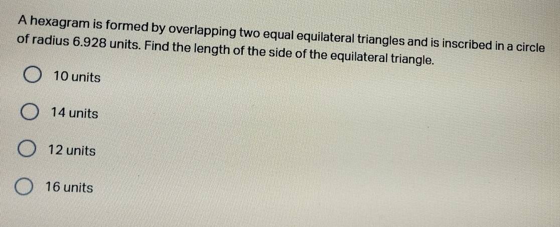 Solved: A hexagram is formed by overlapping two equal equilateral ...