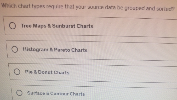 Solved: Which chart types require that your source data be grouped and ...