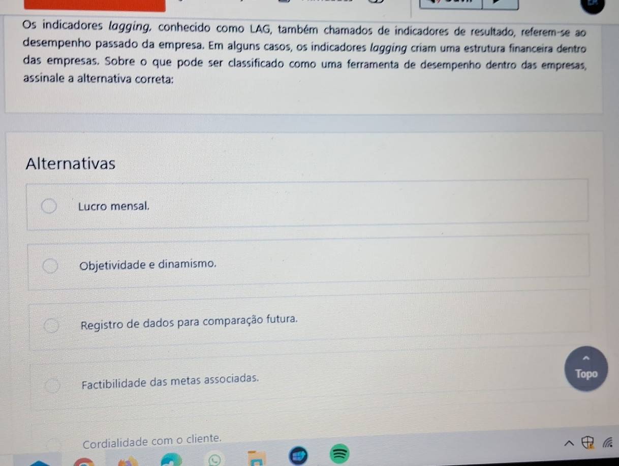 Resolvido:Os indicadores lágging, conhecido como LAG, também chamados ...