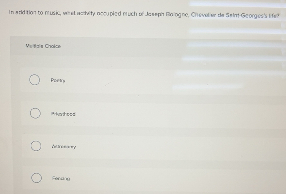 Solved: In addition to music, what activity occupied much of Joseph ...