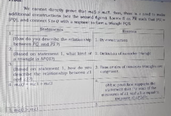 Solved: yor. We cannot directly prove that m∠ Q≌ m∠ R ,thus, there is a ...