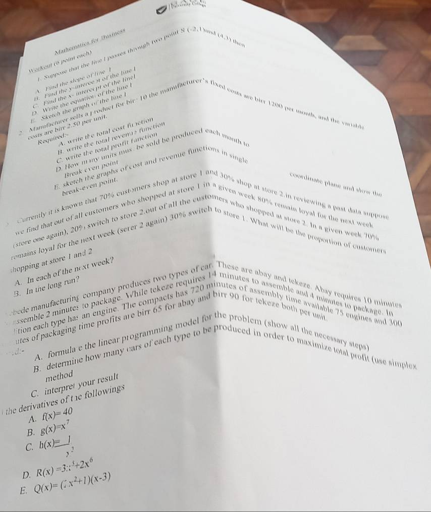 Solved: Werkout (6 point each) Mathematies for tusiness Suppose that ...
