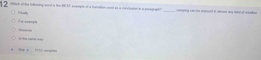 Solved: Which of the following word is the BEST example of a transition ...