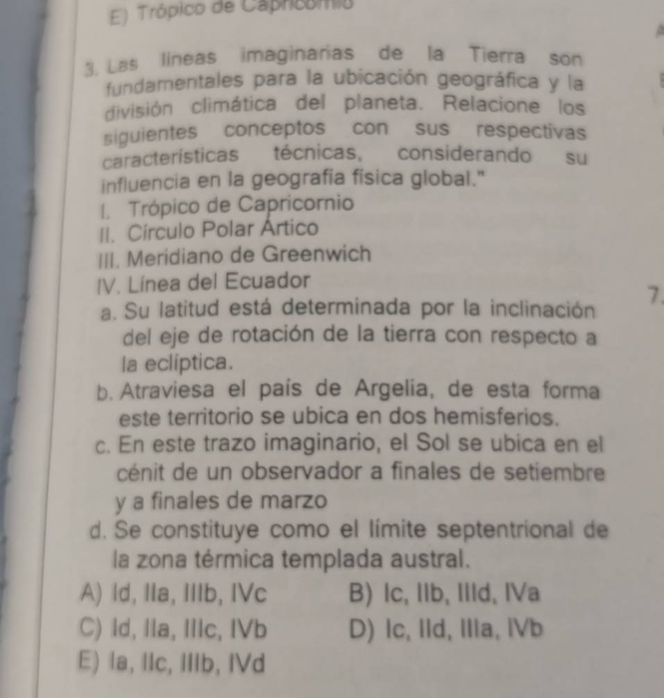 Resuelto:E) Trópico de Capricomio 3. Las líneas imaginarias de la ...