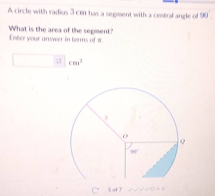 Solved: A circle with radius 3 cm has a segment with a central angle of ...