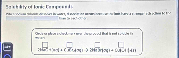 Solved: Solubility of Ionic Compounds When sodium chloride dissolves in ...