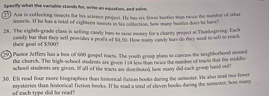 Solved: Specify what the variable stands for, write an equation, and ...