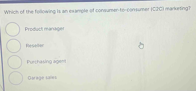 Solved: Which of the following is an example of consumer-to-consumer ...