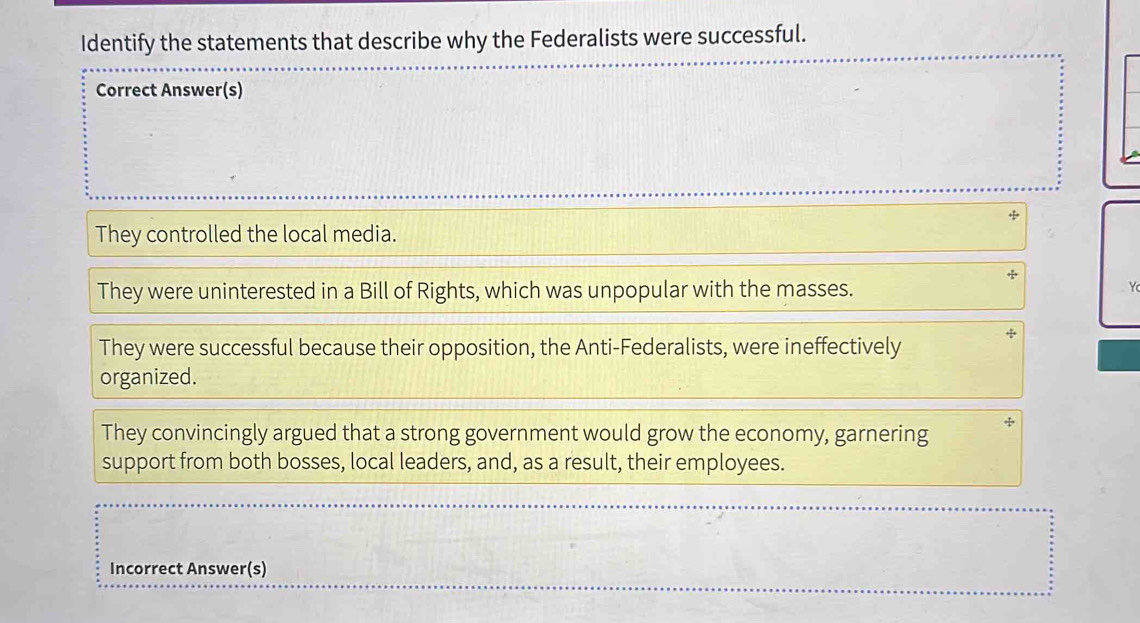 Solved: Identify the statements that describe why the Federalists were ...