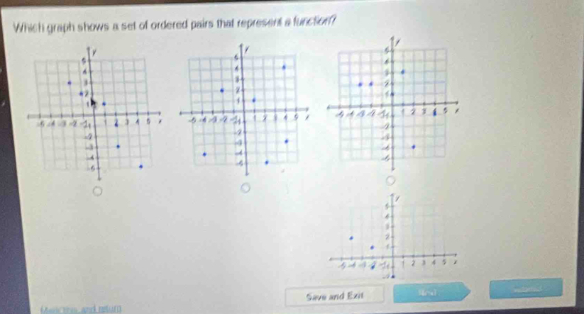 Solved: Which graph shows a set of ordered pairs that represent a function? 。 。 Save and Exit [Math]