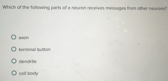 Gelöst:Which of the following parts of a neuron receives messages from ...