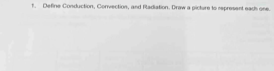 Solved: Define Conduction, Convection, and Radiation. Draw a picture to ...