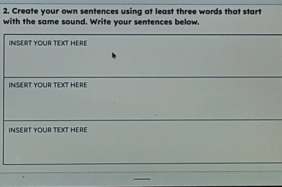 Solved: Create your own sentences using at least three words that start ...
