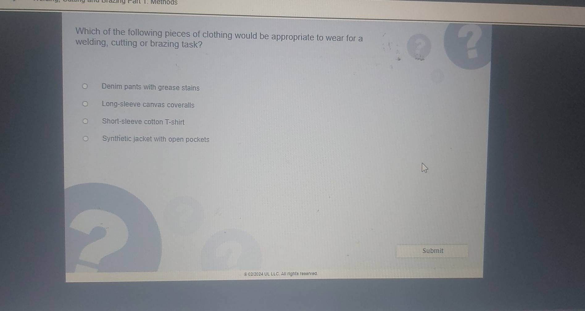 Solved: Tazing Part 1. Methods Which of the following pieces of ...