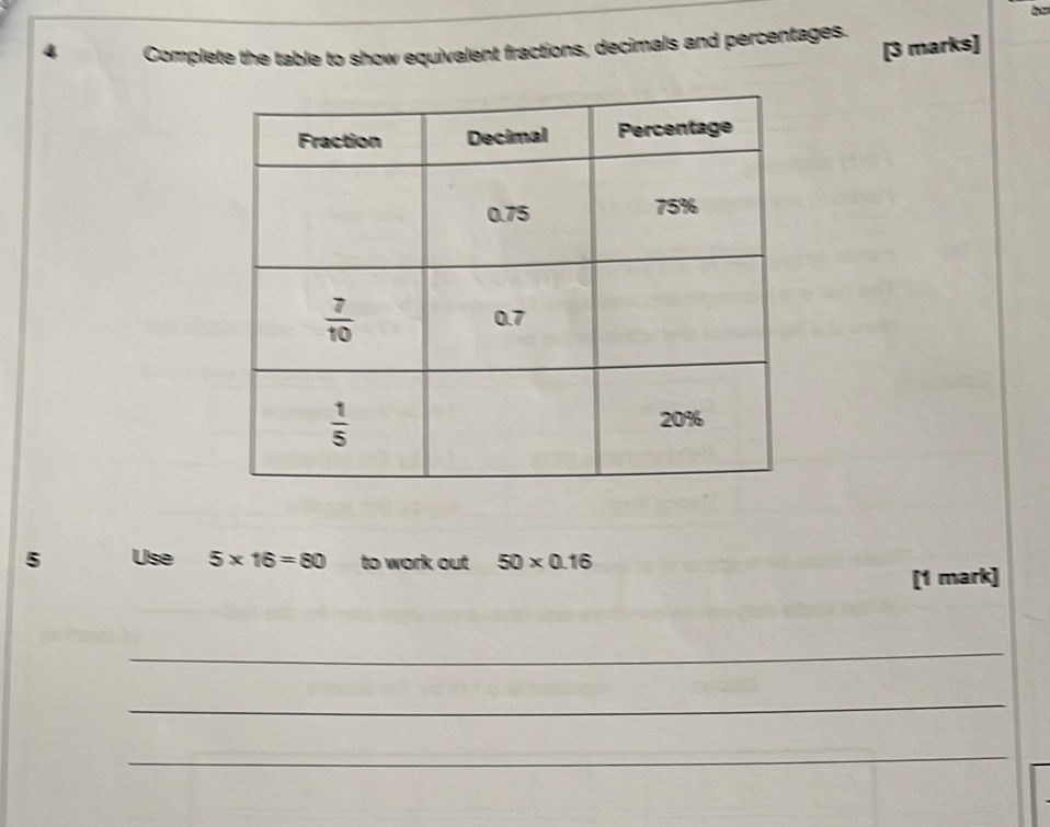 Solved: Complete the table to show equivalent fractions, decimals and percentages. 5 Use 5* 16 ...
