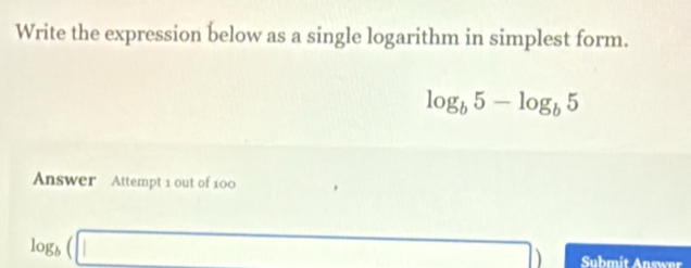 Solved: Write the expression below as a single logarithm in simplest ...