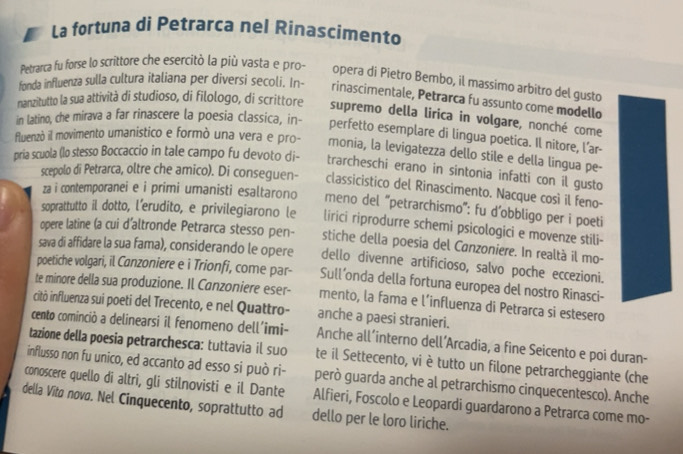 Risolto:La fortuna di Petrarca nel Rinascimento Petrarca fu forse lo ...