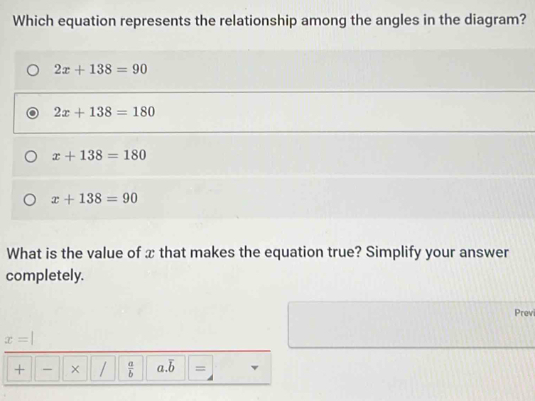 Solved: Which equation represents the relationship among the angles in ...