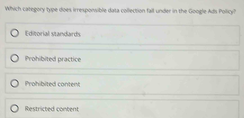 Solved: Which category type does irresponsible data collection fall ...