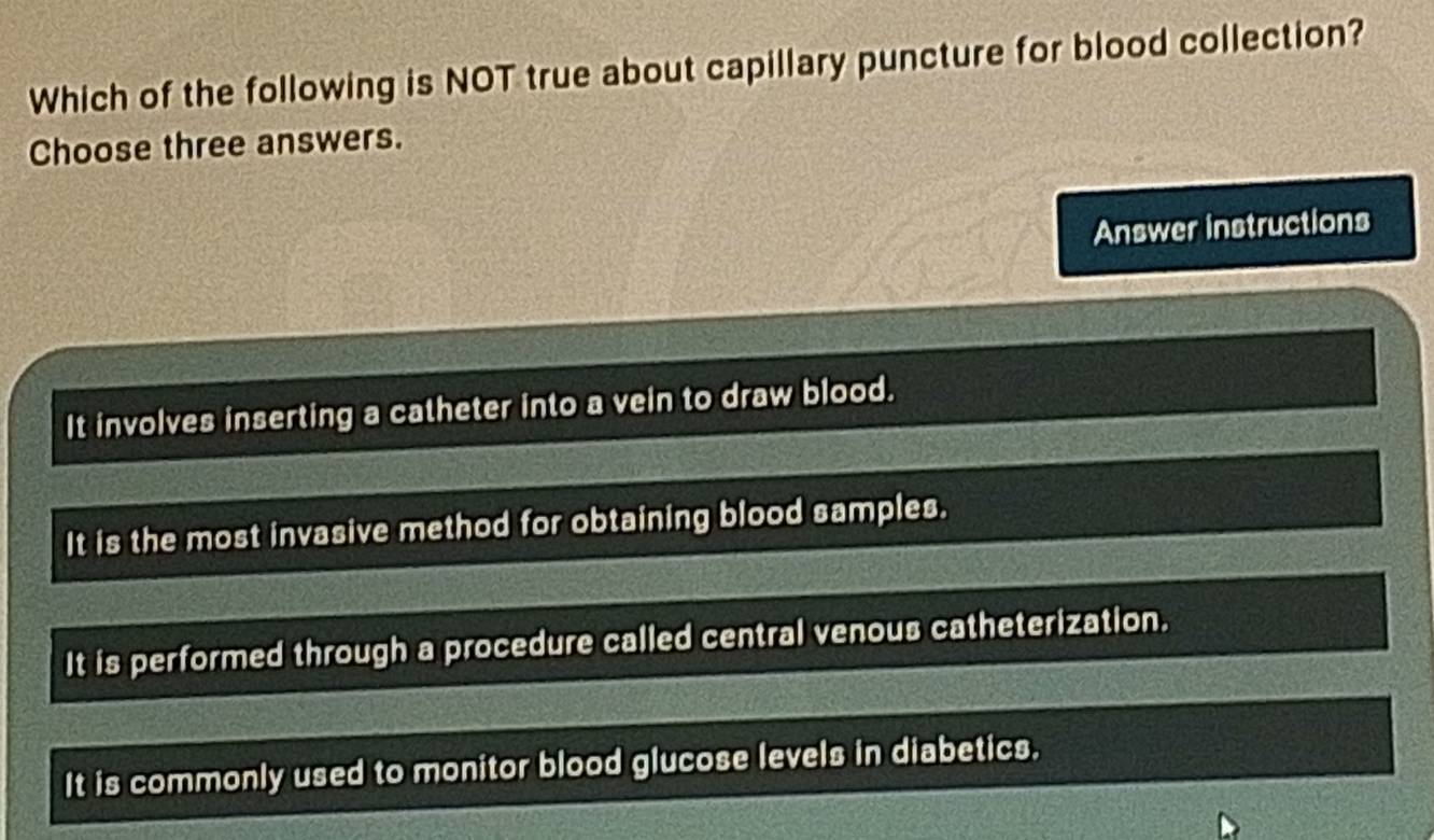Solved: Which of the following is NOT true about capillary puncture for ...
