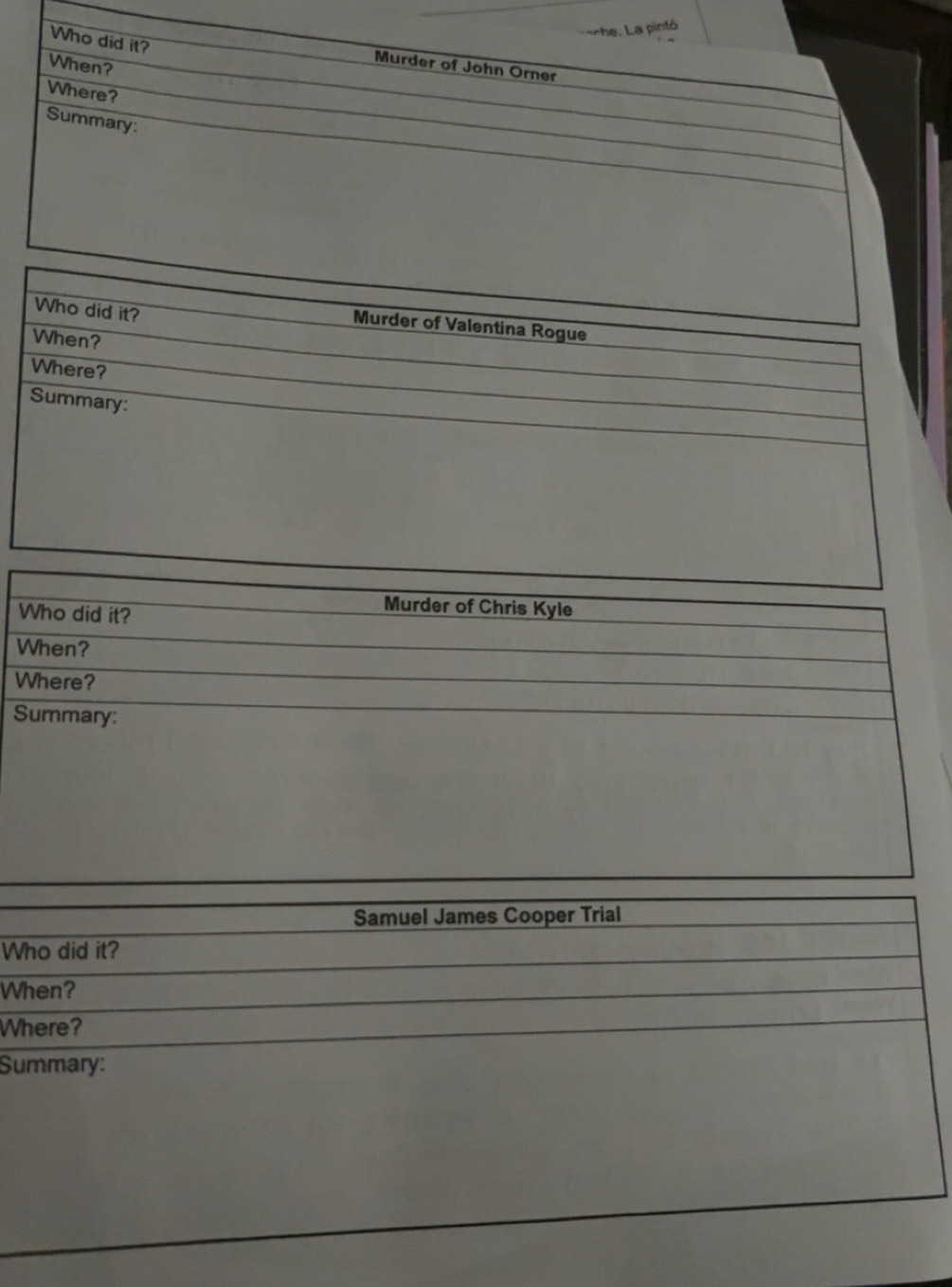 Solved: ce a pintó Who did it? When? Murder of John Orner Where ...