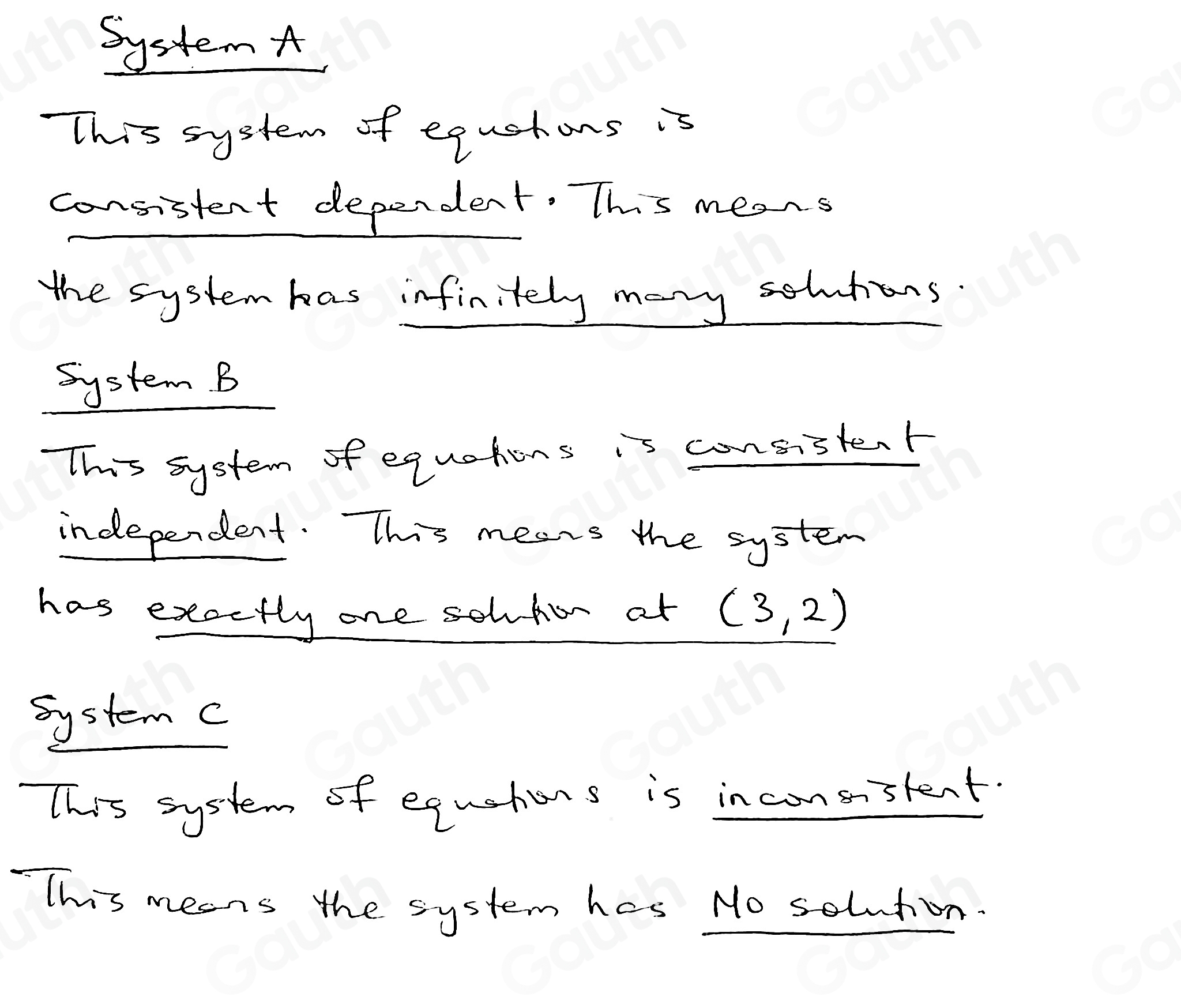 Solved: each system of linear equations shown below, classify the ...
