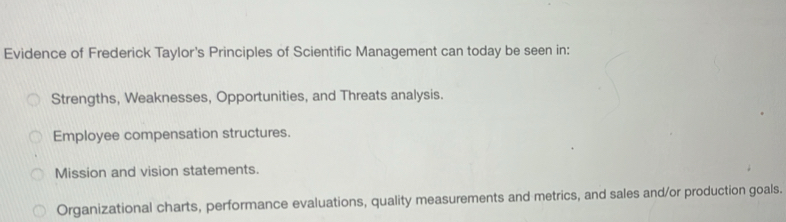 Solved: Evidence of Frederick Taylor's Principles of Scientific ...