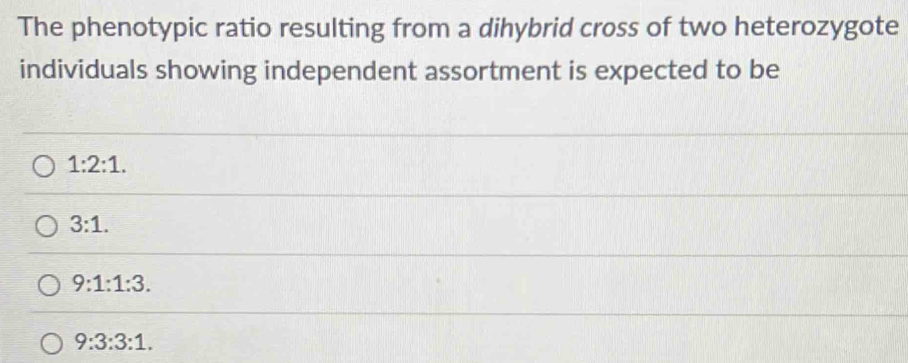 Solved: The phenotypic ratio resulting from a dihybrid cross of two ...