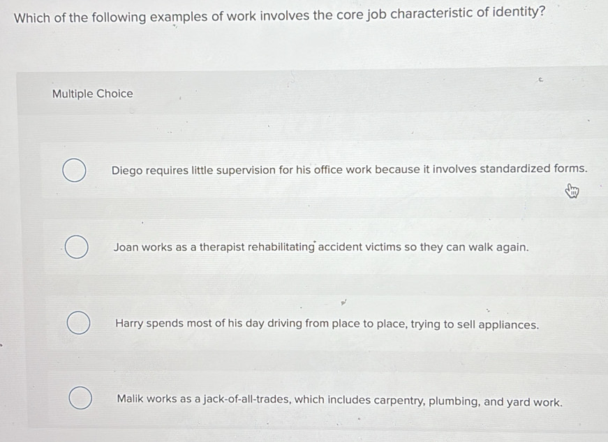 Solved: Which of the following examples of work involves the core job ...