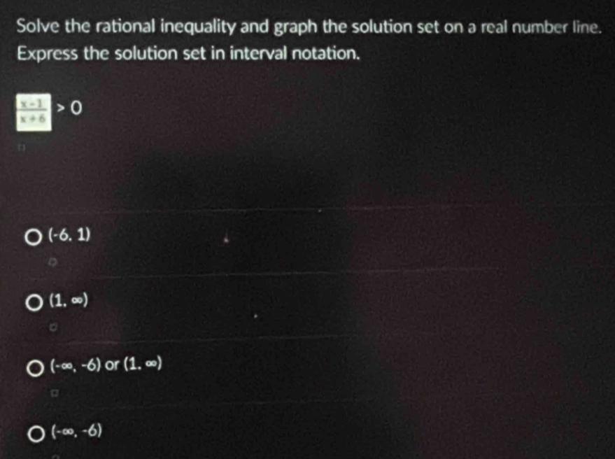 Solved: Solve the rational inequality and graph the solution set on a ...