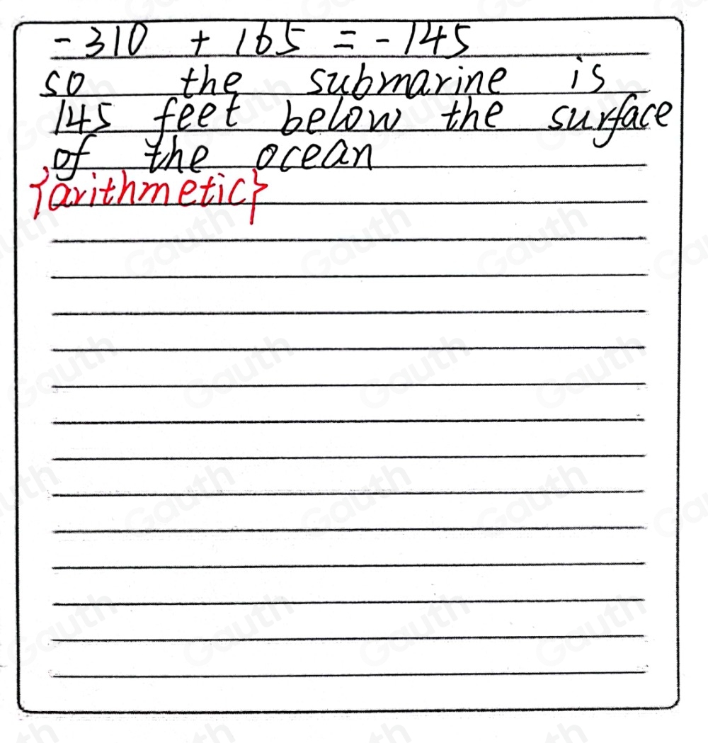 Solved: A naval submarine was operating 310 feet below the surface of ...