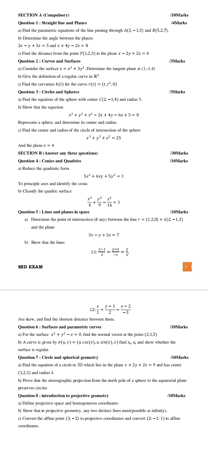 Résolu :(Compulsory) /10Marks Question 1 : Straight line and Planes /4 ...