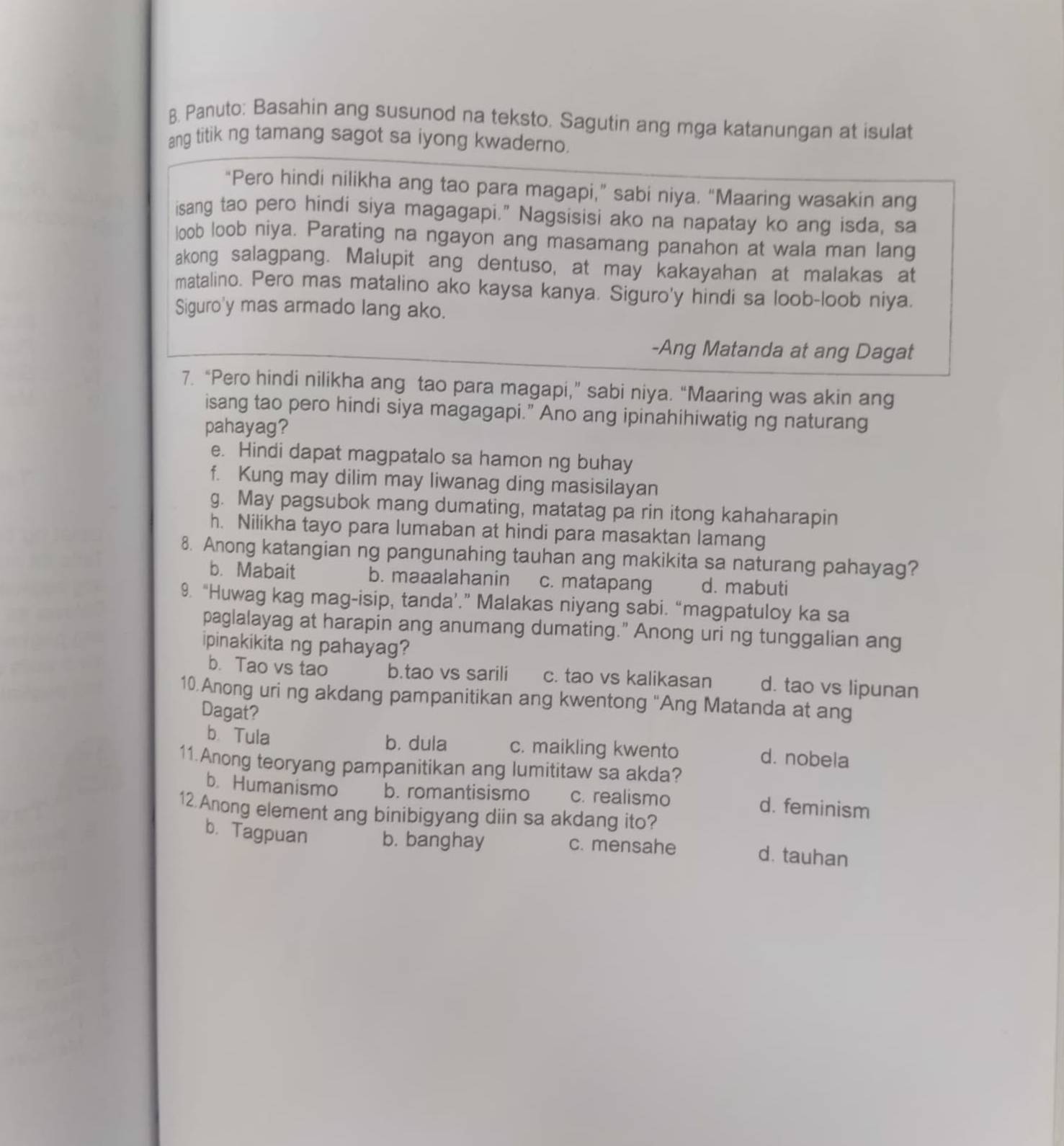 Solved: Panuto: Basahin ang susunod na teksto. Sagutin ang mga ...