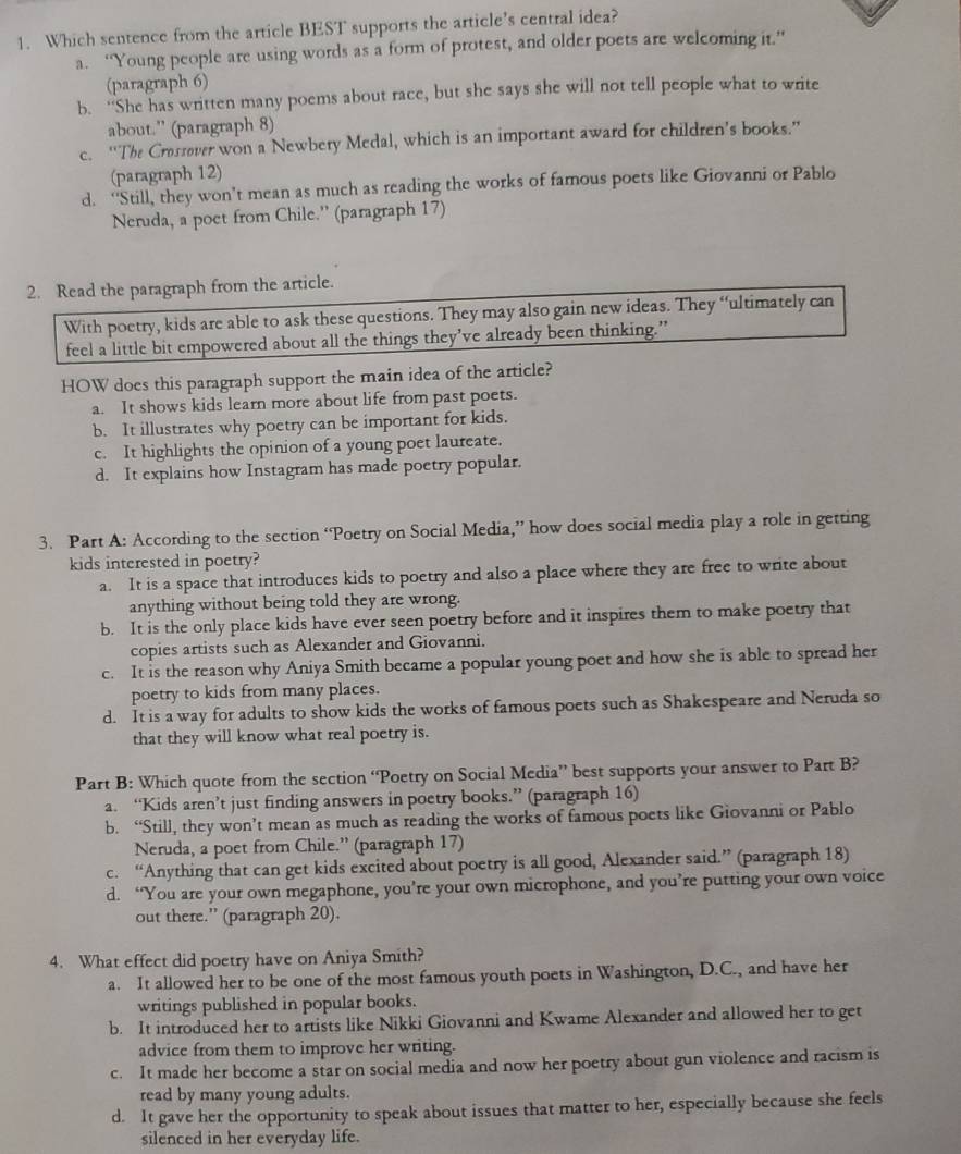 Solved: Which sentence from the article BEST supports the article’s ...